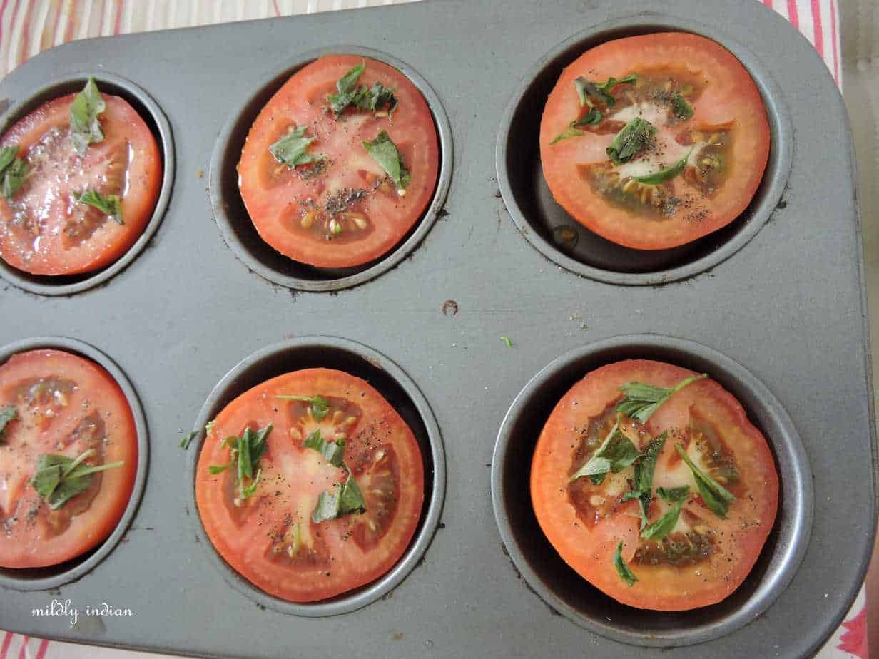 Roasted tomatoes with garlic basil dressing – Mildly Indian