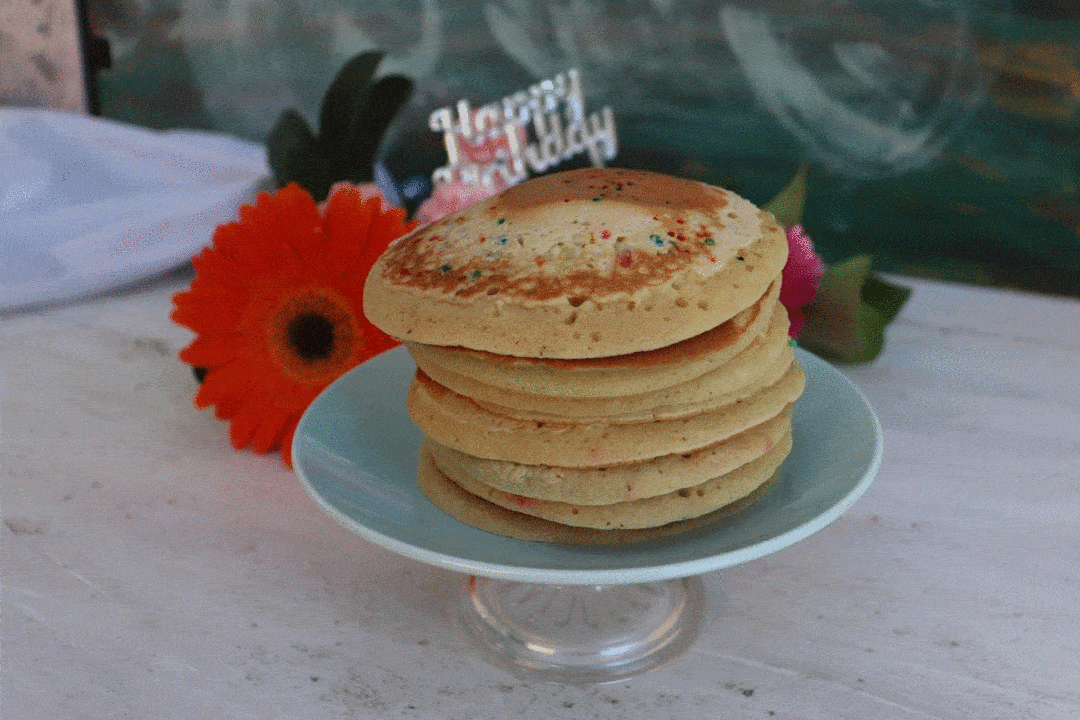 Confetti birthday pancake- with icecream glaze – Mildly Indian