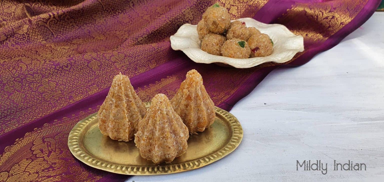 No cook apricot almond modak – Mildly Indian