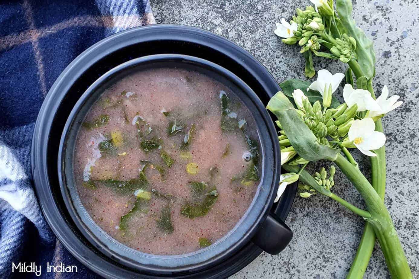 Greens and Finger millet soup – Mildly Indian