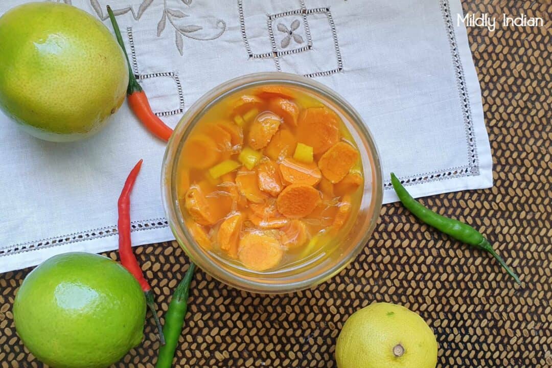 Kachi haldi ka achar – fresh turmeric pickle – Mildly Indian