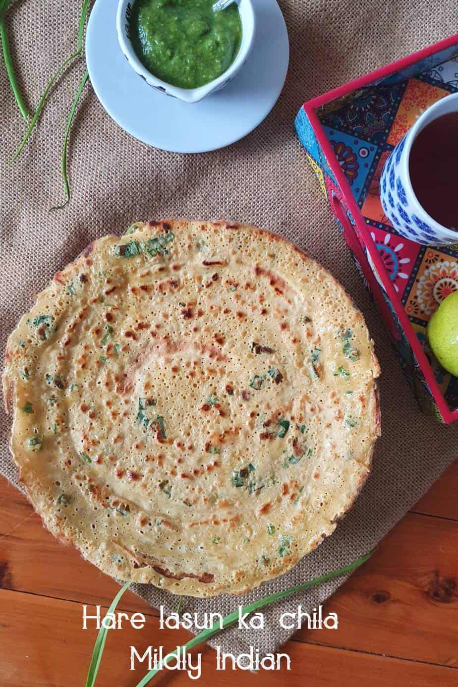 Hare lasun ka chila / green garlic crepes – Mildly Indian