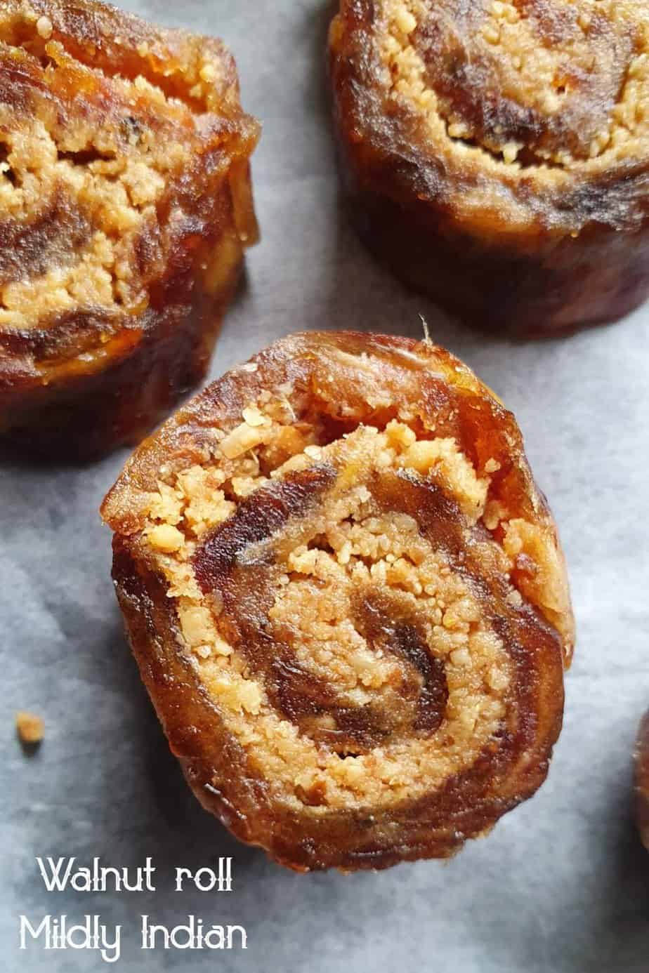 Walnut rolls | no cook dessert – Mildly Indian